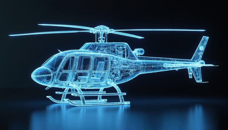 Futuristic X-ray Illustration of Helicopter, Intricate Internal Details ...