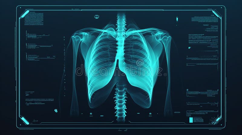 Futuristic X-ray Scan of a Human Chest with a Digital Medical Interface ...