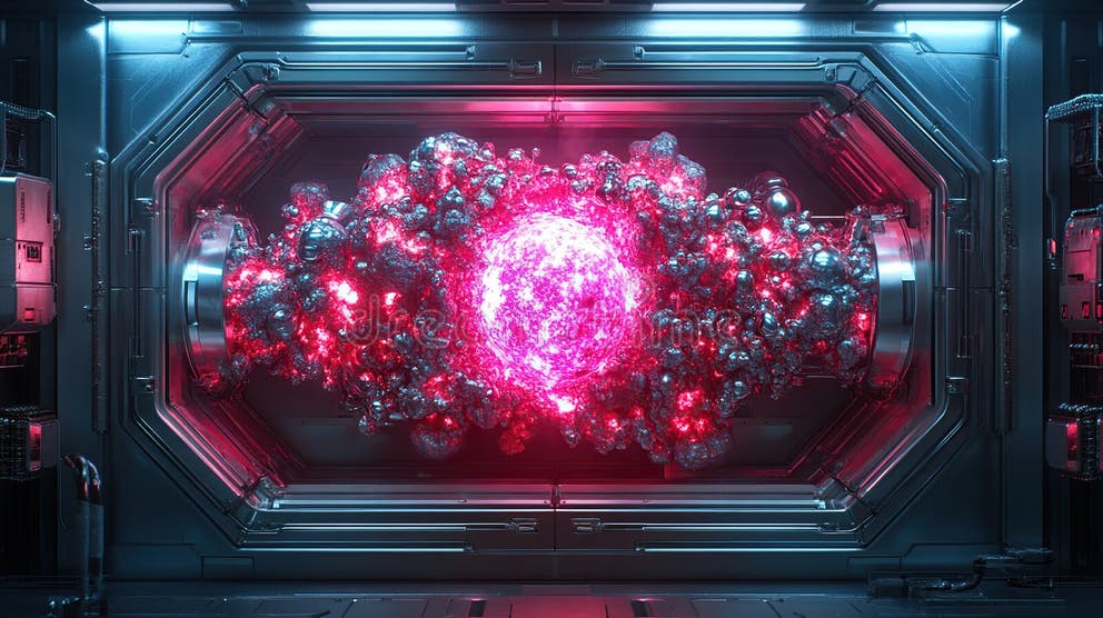 Futuristic Reactor Core Glows, Energy Explodes, Science Lab Backdrop ...