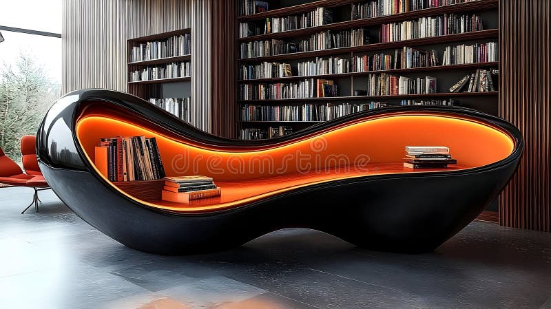 Futuristic Bookcase Bench stock illustration. Illustration of ...