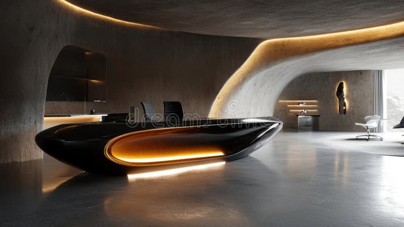 Futuristic Reception Desk in Modern Office Interior Stock Illustration ...