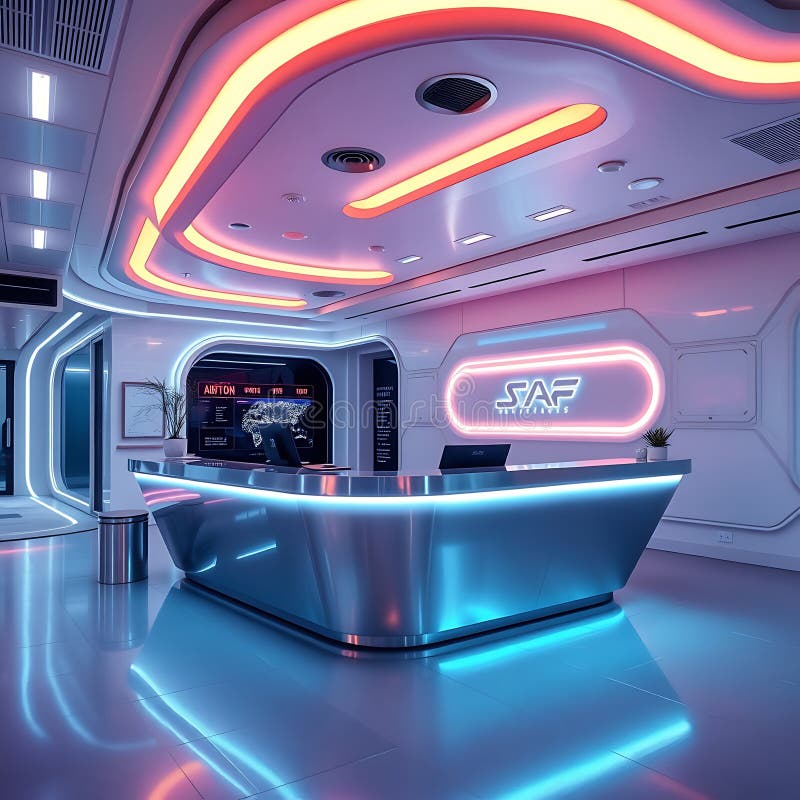 A Futuristic Reception Desk in a Science Fiction Themed Office ...