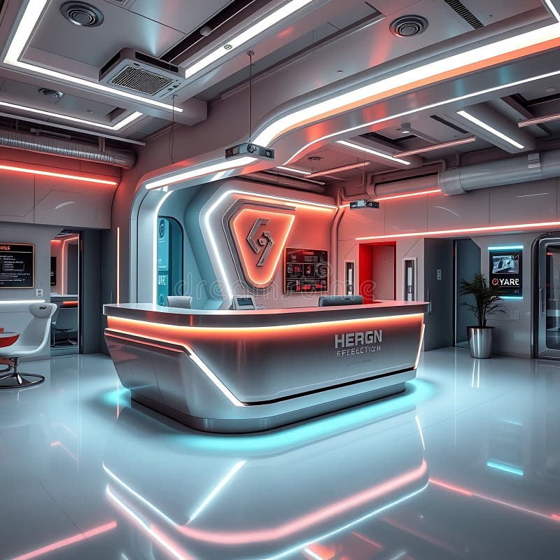A Futuristic Reception Desk in a Science Fiction Themed Office ...