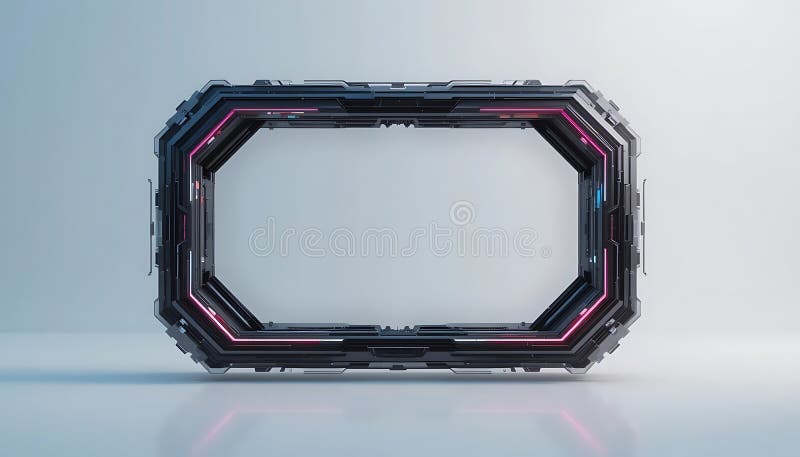 Futuristic Rectangular Frame with Glowing Neon Lights for Technology ...