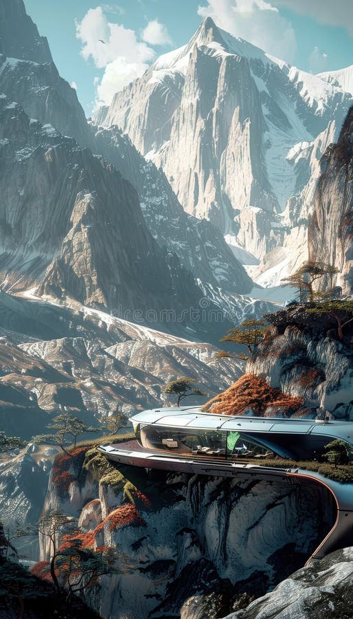 Futuristic Rectangular House with Rounded Features Set Amidst a Scenic ...