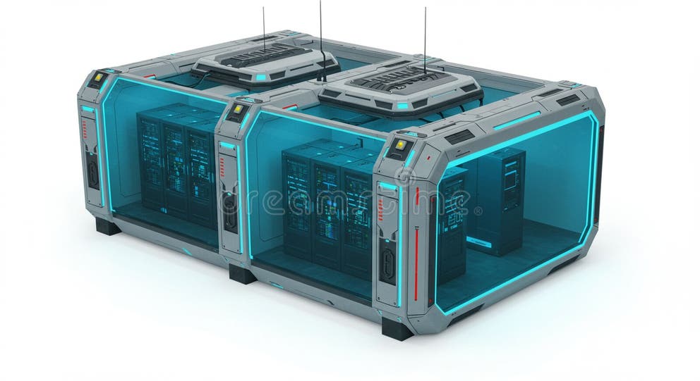 A Futuristic, Rectangular Structure with a Transparent Blue Casing ...