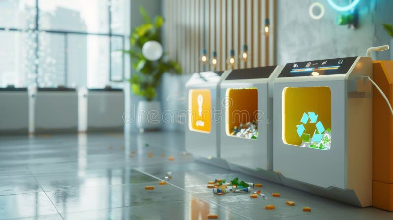 Futuristic Recycling Bins Promoting Sustainability in Modern Office ...
