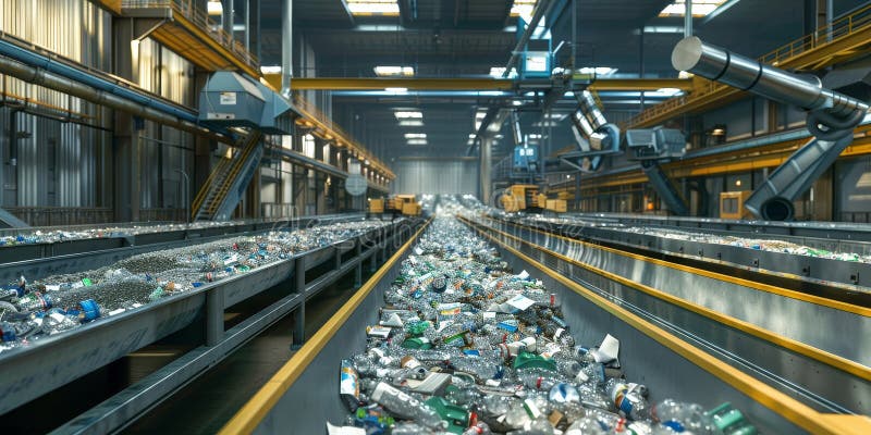 A Futuristic Recycling Facility with Robots Sorting through Waste ...