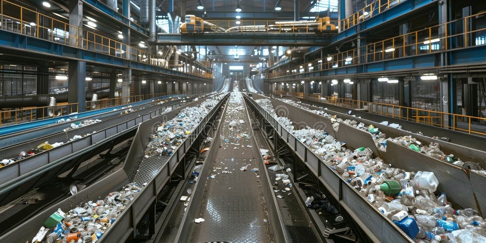 A Futuristic Recycling Facility with Robots Sorting through Waste ...