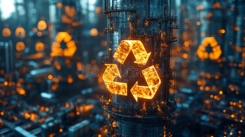 Futuristic Recycling Symbol Illuminated in a Complex Technological ...