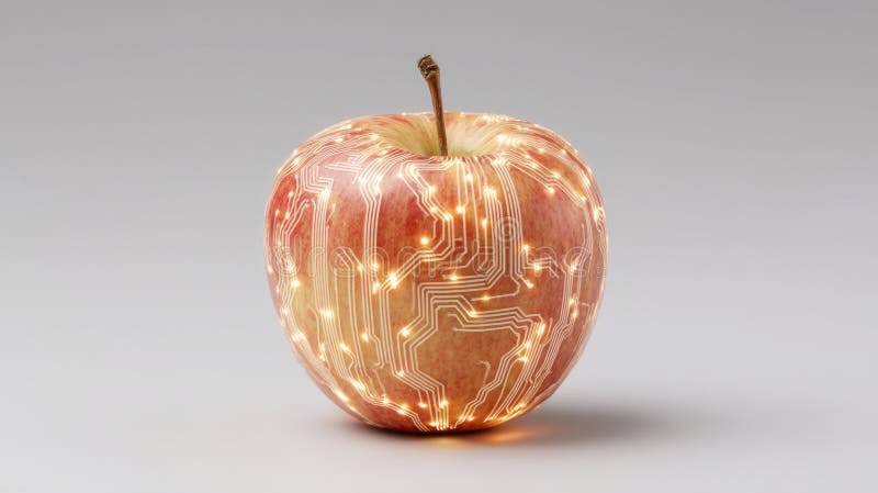 Futuristic Red Apple Revealing Glowing Technological Circuitry Beneath ...