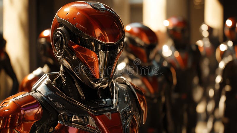 Futuristic Red Armored Soldiers in Formation Stock Illustration ...