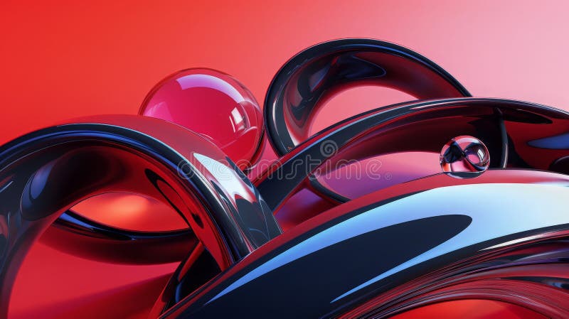 Futuristic Red and Black Abstract Sculpture with Glossy Curves and ...