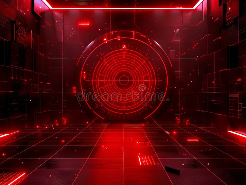 Futuristic Red and Black Room with a Circular Target Stock Image ...