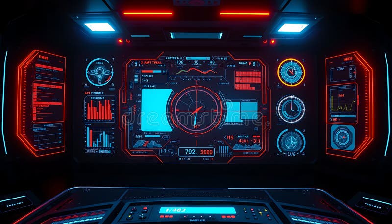Futuristic Red Blue Control Panel Interface Digital Displays Stock ...