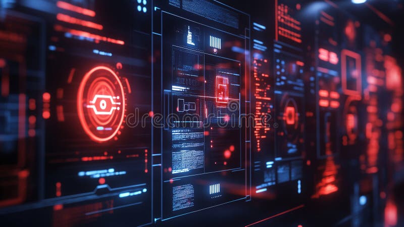 Futuristic Red Blue Digital Interface Technology Screen Background ...