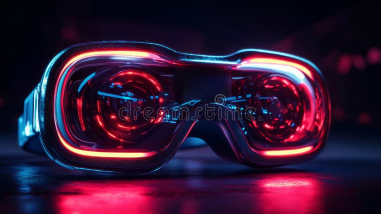 Futuristic Red and Blue Glowing Goggles on Dark Reflective Surface ...