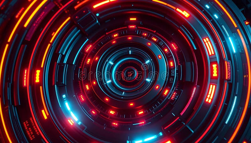 Futuristic Red Blue Neon Tech Circular Interface Design Stock ...