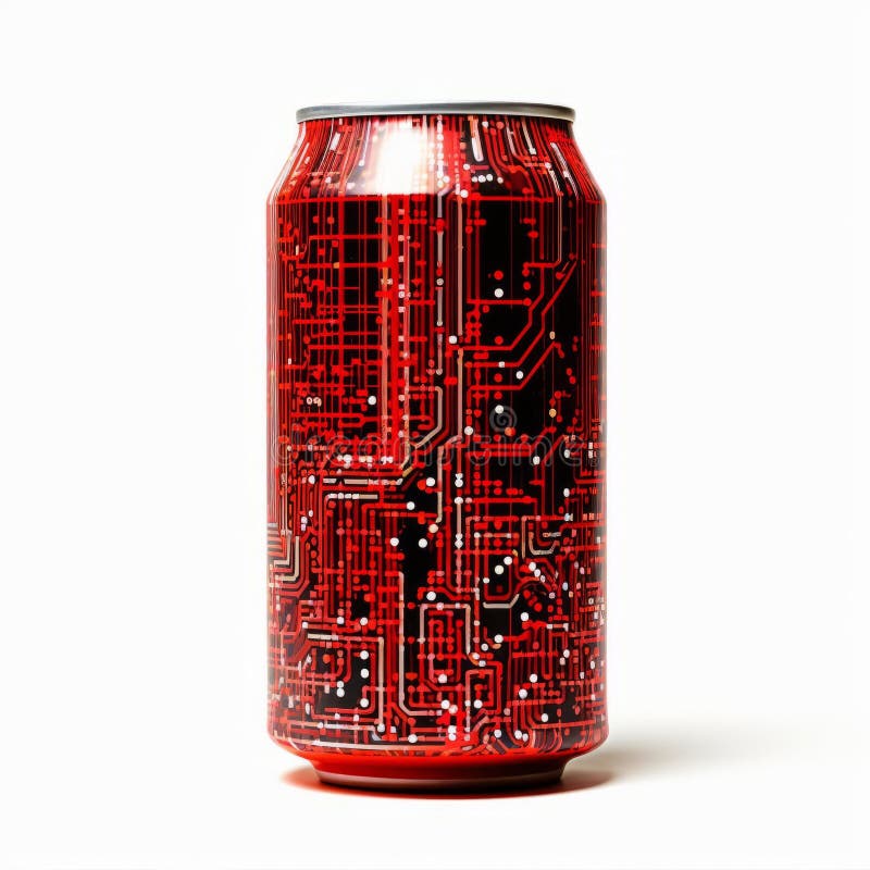 Futuristic Red Can with Circuit Board Pattern Design Stock Illustration ...
