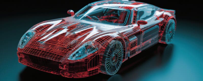 Futuristic Red Car Hologram Showing Detailed Internal Mechanisms and ...