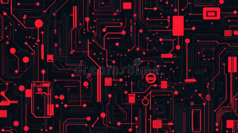 Futuristic Red Circuit Board Design on Black Background Stock Photo ...
