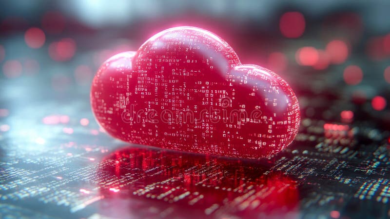 Futuristic Red Cloud Computing Data Visualization Set Against a Moody ...