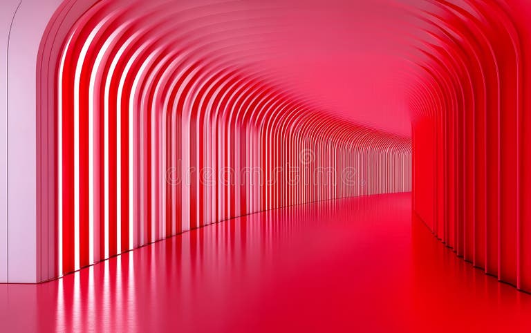 Futuristic Red Corridor with Arched Design and Reflections Stock Photo ...