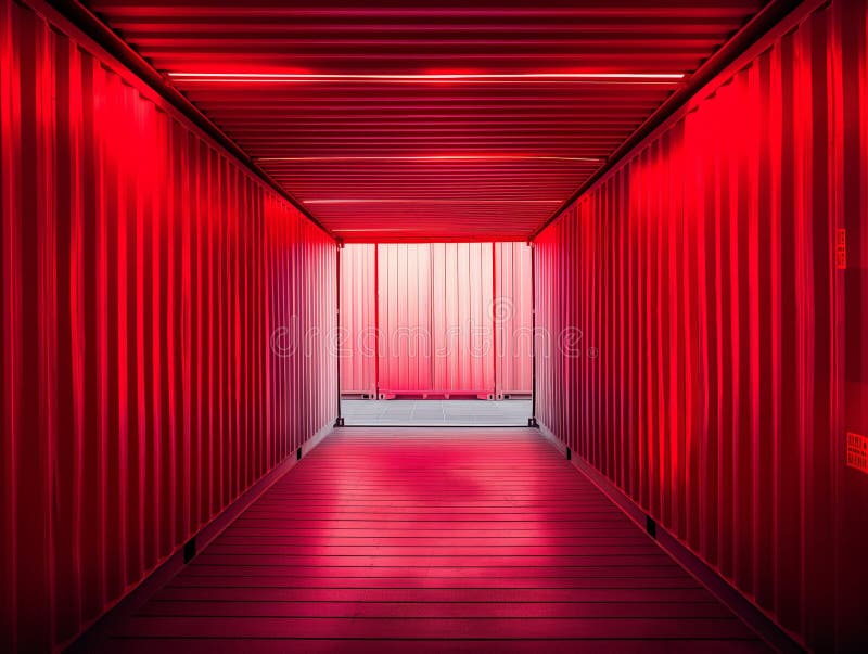 Futuristic Red Corridor with Neon Lights Stock Photo - Image of pathway ...