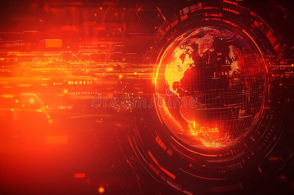 Futuristic Red Global Network Digital Earth Technology Background Stock ...