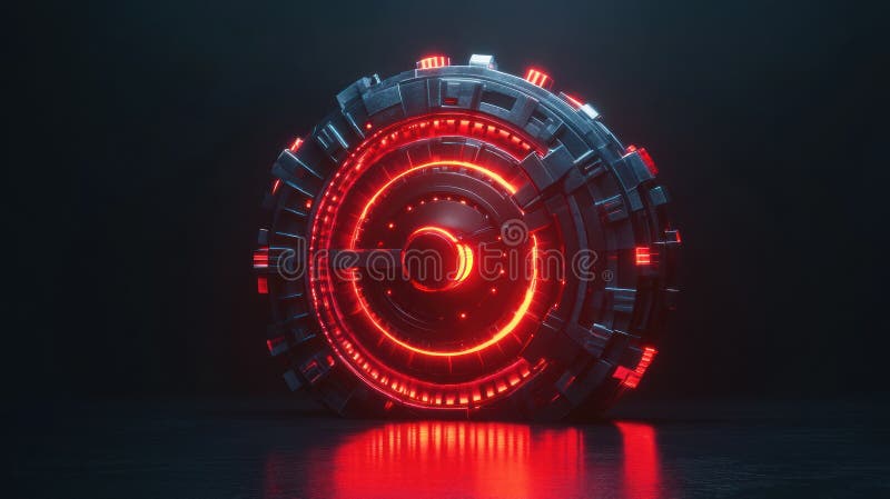 Futuristic Red Glowing Metallic Sphere Stock Illustration ...