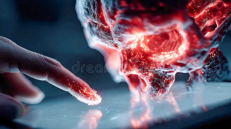 Futuristic Red Glowing Skull Made of Energy Threads, with a Human Hand ...