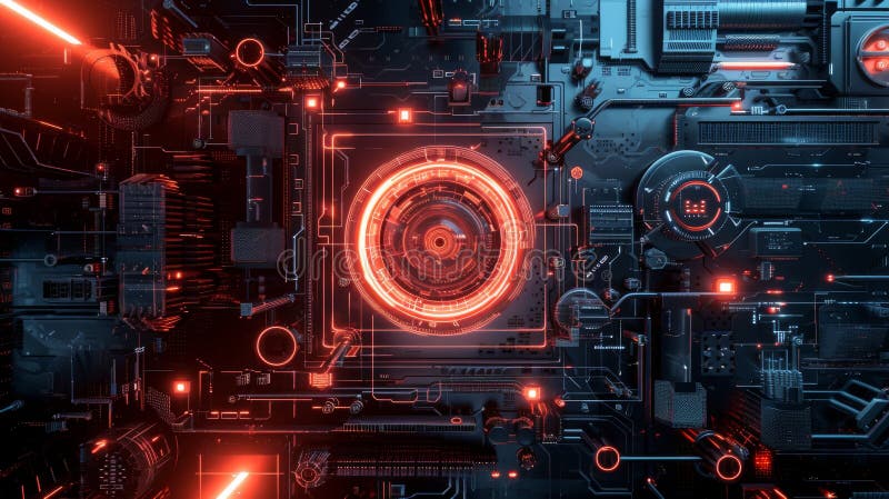 Futuristic Red Glowing Tech Circuit Board in Dark Theme Stock Photo ...