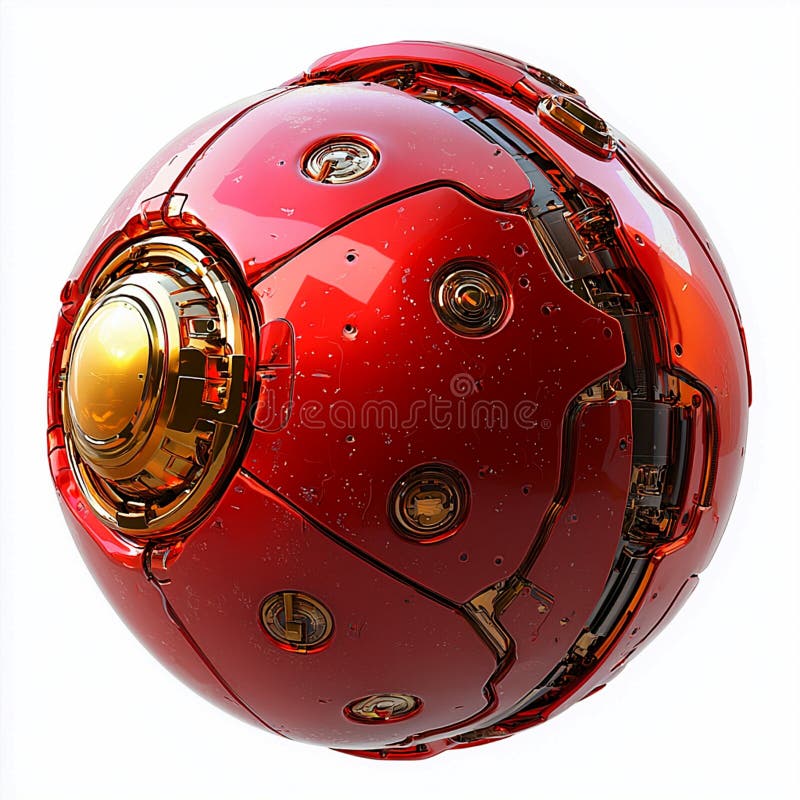 Futuristic Red and Golden Sphere Metallic Tech Design Element Isolated ...