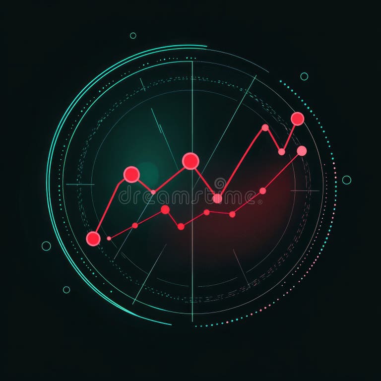 Futuristic Red Graph Chart on Digital Circular Interface in Dark Mode ...