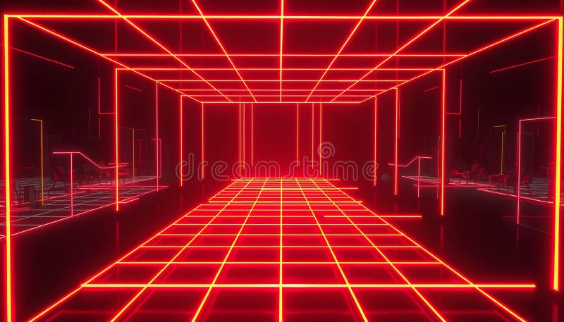 Futuristic Red Grid: a Neon Labyrinth of Technology and Design Stock ...