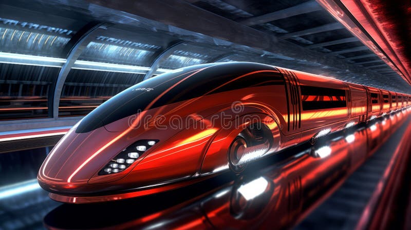 Futuristic Red High-speed Train Close-up View Stock Illustration ...