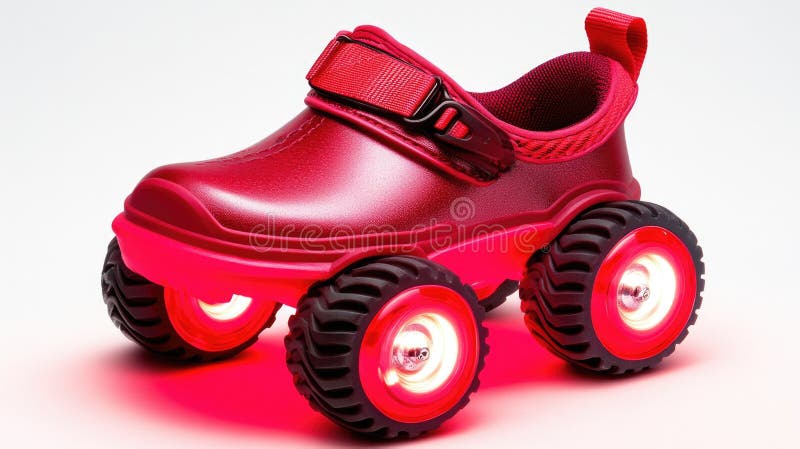 Futuristic Red Kids Shoe with Wheels and Led Lights Stock Photo - Image ...