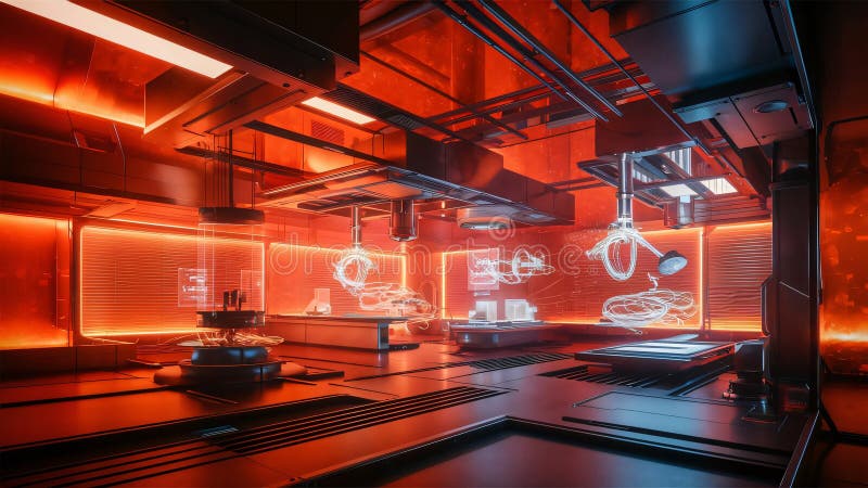 Futuristic Red Laboratory, Sci-Fi Interior Design, High Quality Image ...