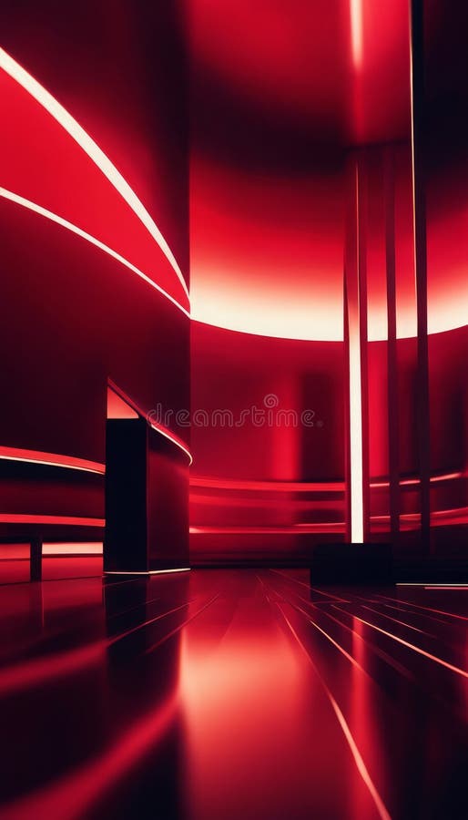 Futuristic Red-lit Interior with Sleek Curves and Reflective Surfaces ...