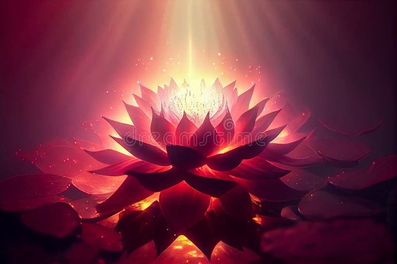 Futuristic Red Lotus in Rays of Light. Generative AI, Generative, AI ...