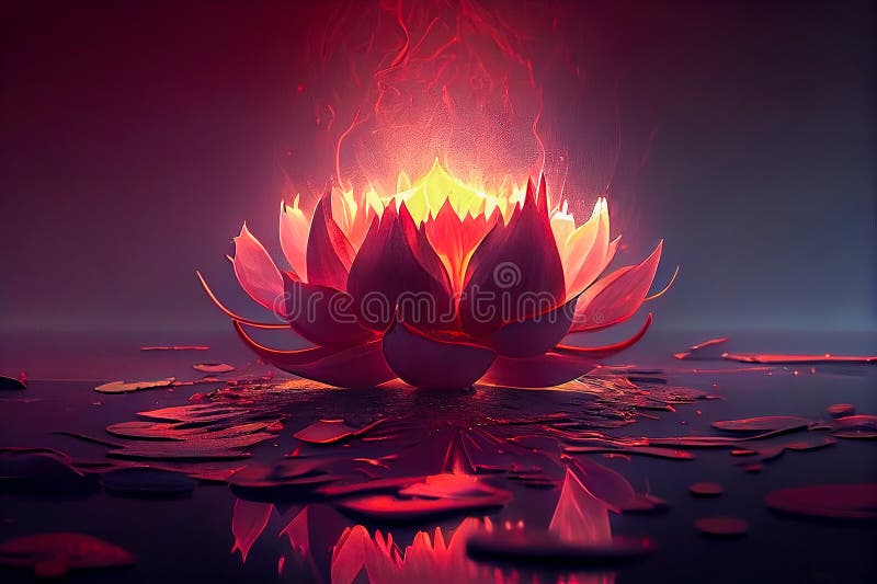 Futuristic Red Lotus in Rays of Light. Generative AI, Generative, AI ...