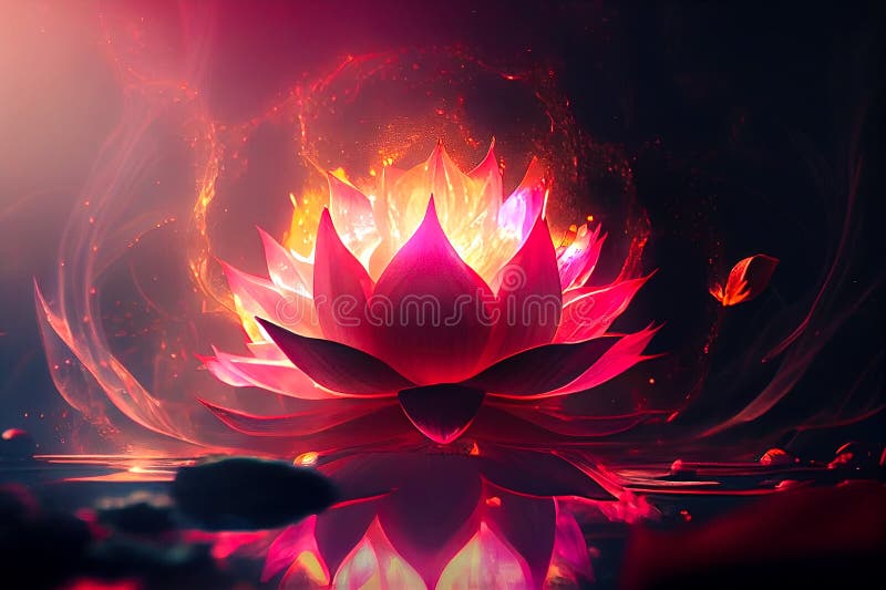 Futuristic Red Lotus in Rays of Light. Generative AI, Generative, AI ...