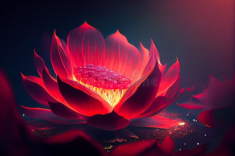 Futuristic Red Lotus in Rays of Light. Generative AI, Generative, AI ...