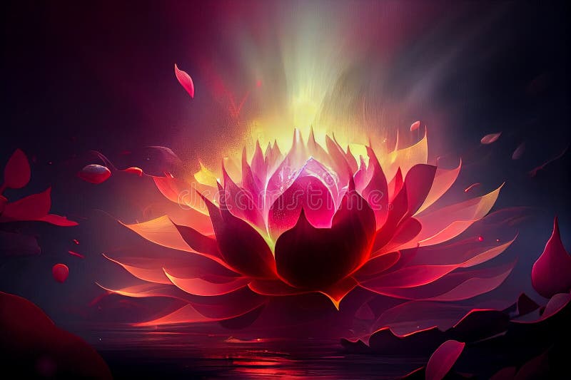 Futuristic Red Lotus in Rays of Light. Generative AI, Generative, AI ...