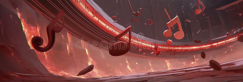 Futuristic Red Music Notes on a Sci-fi Background Stock Illustration ...