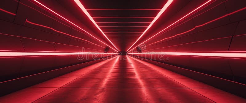 Futuristic Red Neon Corridor with Symmetrical Led Light Panels Stock ...