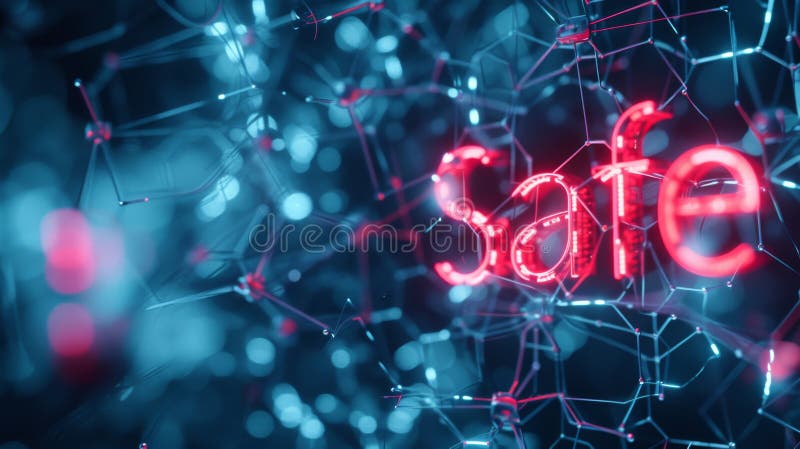 Futuristic Red Neon "Safe" Sign with Abstract Digital Mesh Stock Photo ...