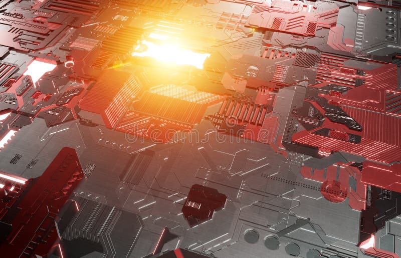 Futuristic Red and Orange Tech Panel Background with Lots of Details ...