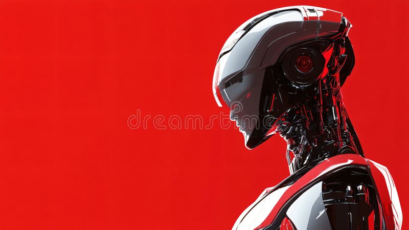Futuristic Red Robot AI Cyborg Technology Android Sci Fi Chrome ...