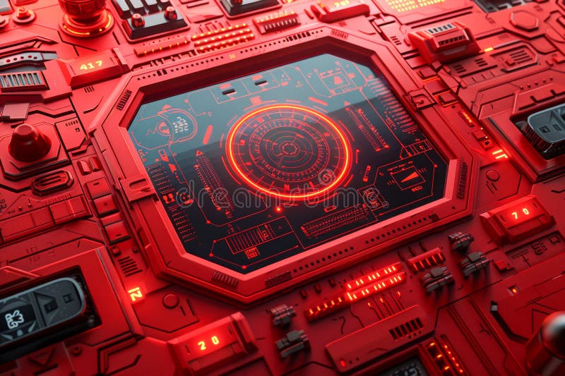 Futuristic Red Sci Fi Control Panel with Digital User Interface and ...